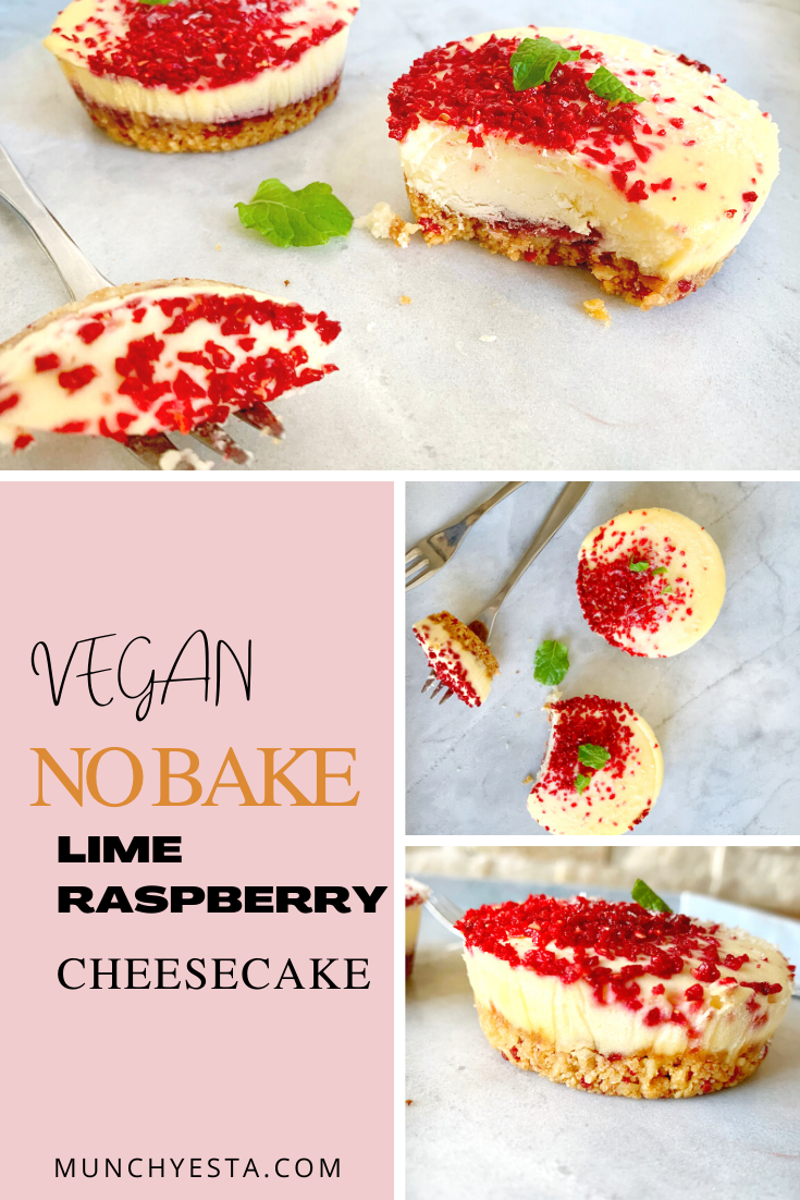 No Bake Vegan Lime Raspberry Cheesecake - Munchyesta