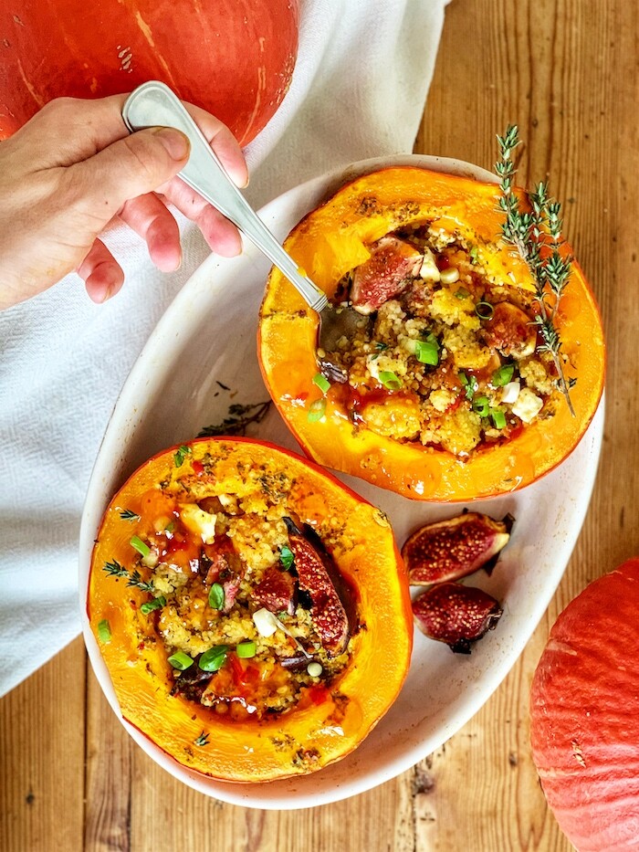 Stuffed Pumpkins with Couscous, Figs, and goat’s cheese - Munchyesta