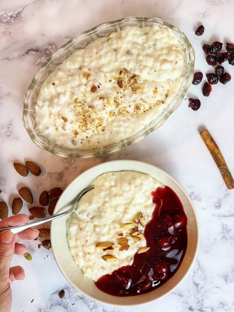 Christmas Rice Pudding Dessert (Danish Risalamande) - Munchyesta